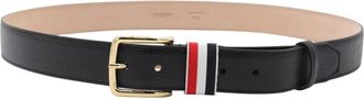 Thom Browne G&uuml;rtel - Textured Black Leather Belt With Gold-Tone Buckle - Gr. 100 - in Schwarz - f&uuml;r Damen