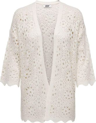 Jacqueline de Yong JDY Damen Sommer Strickjacke JDYNatascha 3/4-Arm Kimono leichte Häkeljacke 15290568 Cloud Dancer L