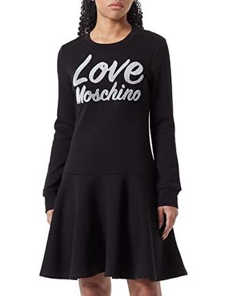 Love Moschino Manches Longues D avec Logo Italien 3 Effect brod&eacute; Robe, Noir, 42 Femme