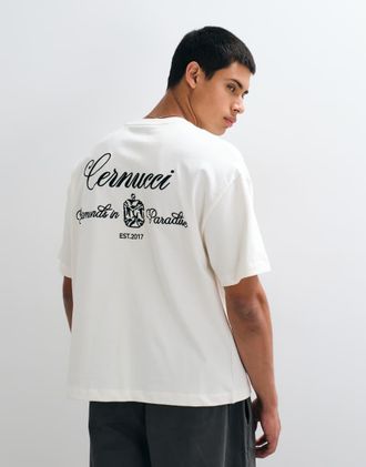 Cernucci t-shirt logo avec motif diamant brod&eacute; au dos en blanc