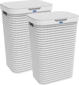 Rotho Country Wäschesammler mit Deckel in Rattan-Optik, Kunststoff (PP) BPA-frei, anthrazit, (2, Beige)