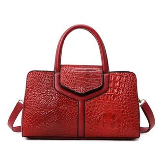 Generic Sac &agrave; main en cuir avec motif crocodile pour femme, sac &agrave; main avec poign&eacute;e sur le dessus, sac &agrave; bandouli&egrave;re pour femme, Rouge, Medium