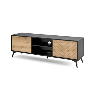 Selsey BOULIA - Meuble TV - 154 cm - Noir/chêne Evoke Motif à Chevrons