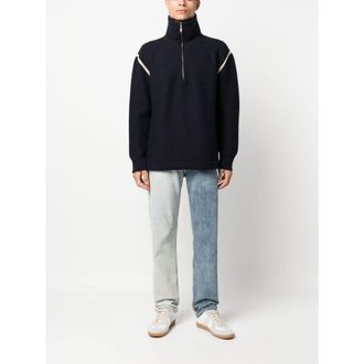 Maison Margiela Half-Zip Cotton-Wool Knit Sweater - Navy