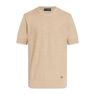 Dolce & Gabbana Homme, Pulls, Beige, Taille: XL T-shirt en maille &agrave; encolure ras du cou