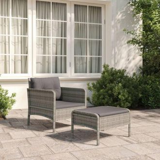 vidaXL 2-tlg. Garten-Lounge-Set mit Kissen Grau Poly Rattan - Vidaxl