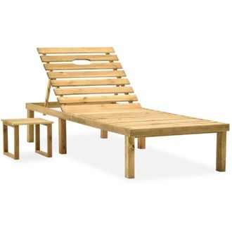 vidaXL Vidaxl - Chaise longue de jardin avec table Bois de pin impr&eacute;gn&eacute;