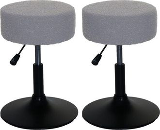 Mendler Lot de 2 tabourets HWC-C22, tabouret de maquillage, réglable en hauteur pivotant ø 37cm Tissu Bouclé 450g/m² mvg gris