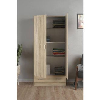 Dmora Kleiderschrank mit zwei Türen und einer Schublade, Eichenfarbe, 79 x 35 x H171 cm - Dmora