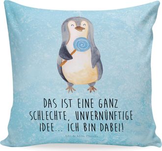 Mr. & Mrs. Panda Sitzkissen Pinguin Lolli - Geschenk, Kissenbezug 40x40, Sofakissen, Kopfkissen, naschen, Gauner, Spruch, Süßigkeiten