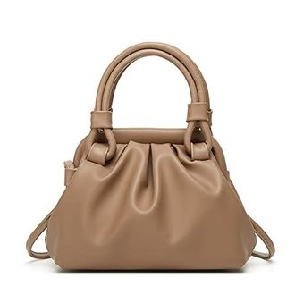 Generic Sac &agrave; main &agrave; bandouli&egrave;re fronc&eacute; en cuir souple avec poign&eacute;e sur le dessus pour femme, kaki, Medium