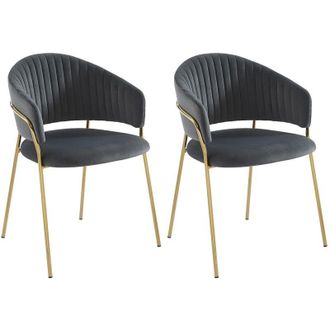 Vente-Unique Lot de 2 chaises en velours et m&eacute;tal dor&eacute; - Gris - MADOLIA de Pascal MORABITO
