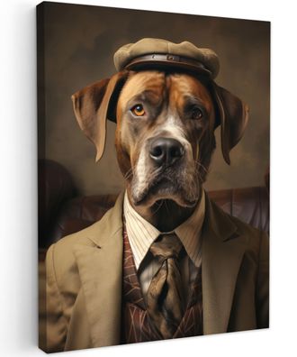 MuchoWow &copy; Leinwandbild 60x80 cm Dekoration Wohnzimmer Bilder Aufh&auml;ngen Wall Decoration Living Room Wohnungs Deko Moderne Vintage - Hund - Hut - Anzug - Couch 