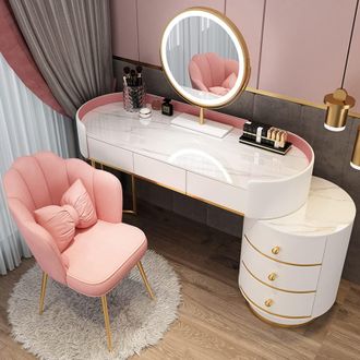 Generic Schminkstuhl, LED-Schminktisch mit Einstellbarer Helligkeit, 3 Farbmodi, modernes Frisiertisch-Set mit Hocker und Seitenschrank, stilvolles Design in 