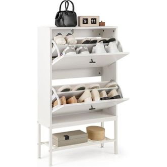 Costway Costway - Meuble a Chaussure 15 Paires, Armoire a Chaussures 2 Portes, Étagère Amovible et Réglable, Tablette Inférieure, Meuble Chaussure Entree