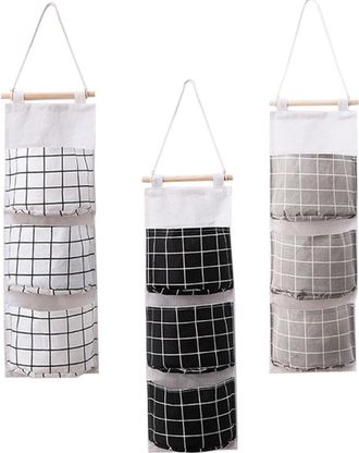 Valiclud Wand Aufbewahrungstasche Baumwolle Holz 3 Taschen Hängend Für Schlafzimmer Bad Küche Tür Organizer