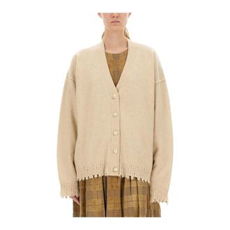 Uma Wang UMA Wang, Femme, Pulls, Beige, Taille: 42 FR Distressed Knit Cardigan