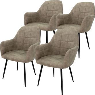ECD Germany 4er Set Esszimmerst&uuml;hle mit R&uuml;cken- und Armlehnen, Olive, K&uuml;chenst&uuml;hle mit Kunstlederbezug & Metallbeinen, Ergonomische Polsterst&uuml;hle f&uuml;r Esstisch, Wo
