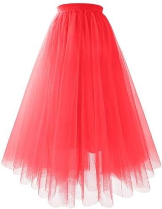 Generic Turquoise Midi pour femme - &Eacute;lastique - Taille haute - Pliss&eacute; - Maille - Ligne A - Jupe taille haute, rouge, XL