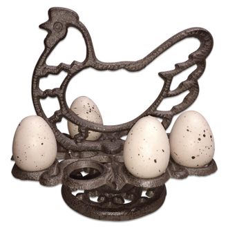 Loberon Eieretagere Willa, im Vintage-Look, Hennen-Motiv, Osterbrunch, Ostern, Osterfest, Tischaccessoire, K&uuml;chenutensilien, Eisen, braun