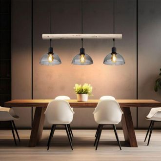 Globo Lighting Suspension 3 lampes lampe suspendue table &agrave; manger lampe en bois lampe de salon en verre &agrave; r&eacute;gler, m&eacute;tal, noir marron, 3x douilles E27, LxPxH