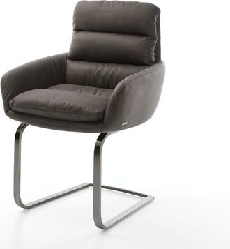 DELIFE Freischwinger Abelia-Flex mit Armlehnen Mikrofaser Anthrazit Vintage Freischwinger flach Graphit, Esszimmerstühle