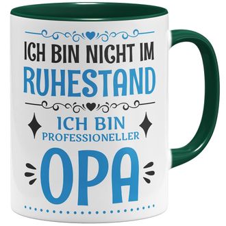 OM3 Ich bin nicht im Ruhestand ich Bin professioneller Opa Tasse Renteneintritt- Keramik Becher - 11oz 325ml - Beidseitig Bedruckt - Gr&uuml;n