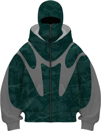Generic Herren Balaclava Hoodie mit Maske Ninja Pullover mit Sturmhaube Damen Y2k Einfarbig Zip Face Mask Kapuzenpullover Winter Doppel Kapuze Kapuzenjacke Zi