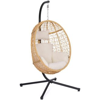 IDMarket Idmarket - Fauteuil oeuf suspendu ajour&eacute; effet rotin avec coussin &eacute;cru