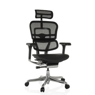 hjh OFFICE Bürostuhl ergonomisch ERGOHUMAN GEN 2 Originales Design, 24h Einsatz, Bürosessel mit Flexibler Lordosenstütze, Leder Sitzfläche gepolstert, Netzrücken