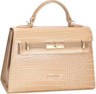 David Jones Paris - Sac &agrave; main Femme Similicuir Croco - Port&eacute; main Taille Moyenne - 2 Compartiments - Chic Classique Soir&eacute;e Ville Weekend (Camel)