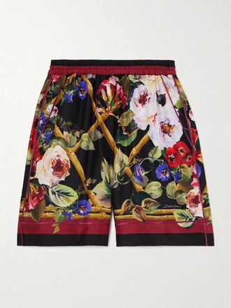 Dolce & Gabbana Short En Soie &Agrave; Imprim&eacute; Fleuri - Noir
