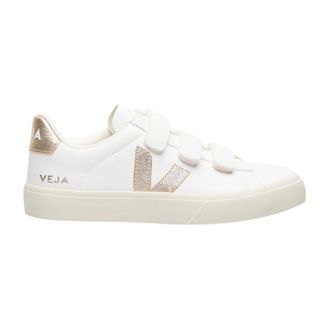 Veja Femme, Chaussures, Blanc, Taille: 38 EU Baskets en Cuir avec Panneaux M&eacute;talliques