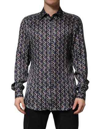 Dolce & Gabbana Multicolor Patterned Collared Gold Men Dress Shirt Silk
