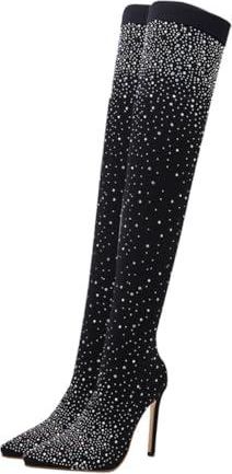 BESPORTBLE Bottes à Bout Effilé Avec Cristaux Brillants Chaussures Effilées Pour Femme Noires Pour Mariage Fête Travail Et Loisirs