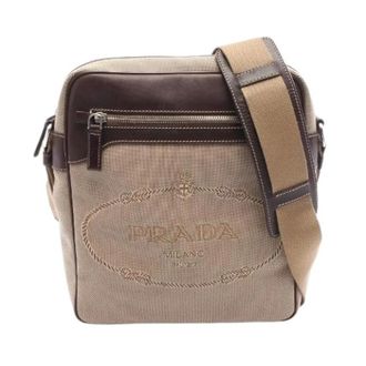 Prada Sac bandouli&egrave;re Pre-owned en cuir et jacquard logo - Femme - Pre-owned - Beige - Taille: ONE Size