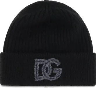 Dolce & Gabbana GX66KZJDVN6 Ribbed Knit Merino Wool Beanie - Black