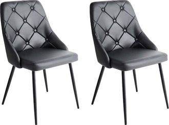Beliani Esszimmerstuhl 2er Set Schwarz Kunstleder Gesteppt mit Knopfheftung Schlanke Metallbeine Chesterfield Stil ohne Armlehnen Wohnk&uuml;che