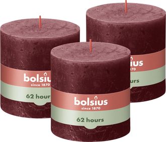 Bolsius Bolsius Rustik Stumpenkerze XXL - Bordeauxrot - 3 Stück - 10 x 10 cm - Dekorative kerzen - Länge Brenndauer 62 Stunden - Unparfümierte - Enthält Natür