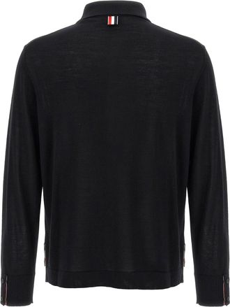 Thom Browne Wool Button-Down with Shirt Collar Cardigan - Black