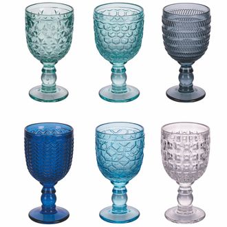 Villa D'Este Home Tivoli 6er Set Sektkelch 280ml aus Glas, Oberfl&auml;che bearbeitet, Geometrie Ocean