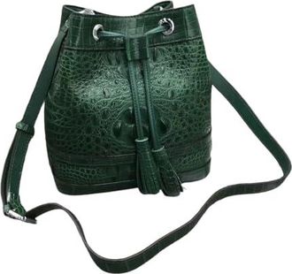 Generic Sac cabas pour femme en cuir de crocodile authentique, fermeture &agrave; cordon, sac seau blanc pour femme, sac bandouli&egrave;re &agrave; pompon en cuir dalligator exot