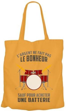 Fabulous Tote Bag Sac Shopping en Toile Orange - Batterie - Largent ne Fait Pas le Bonheur Musique - 10 L