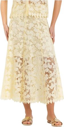 Kocca Femme, Jupes, Jaune, Taille: 40 FR Floral Macram&eacute; Lace Skirt