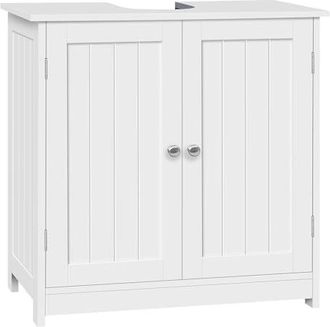 Woltu Meuble sous Lavabo de Salle de Bains, Placard sous Vasque, Armoire WC Rangement sur Pieds avec 2 Portes et Étagère Réglable, Blanc, 60x30x60 cm
