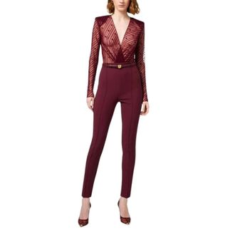 Elisabetta Franchi Femme, Combinaisons et Ensembles, Rouge, Taille: 42 FR Combinaison Pantalon en Tulle Floqu&eacute;