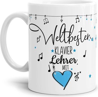 Tassendruck Berufe Tasse - Weltbester Klavier Lehrer - Geschenk für den weltbesten Musiklehrer, Musikunterricht, Lehrer - Keramik Weiß, 300 ml I Klavier