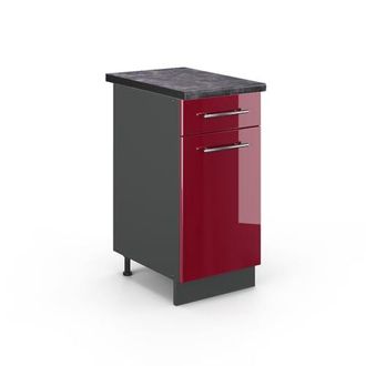 Vicco Meuble Cuisine Fame-Line, Rouge Bordeaux Haute Brillance/Anthracite, 40 cm, PT Anthracite