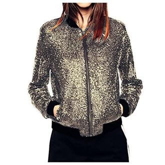 Generic Top Femmes Paillettes Top Coat Paillettes Femmes D&eacute;contract&eacute; Col V Paillettes Tunique Top Confort Manches Longues Avec Poches Veste &Agrave; La Mode Brillant