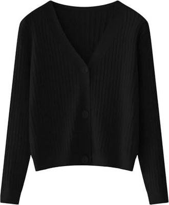 Generic Cardigan &agrave; simple boutonnage pour femme - Col en V - Pour lhiver, noir, Taille Unique